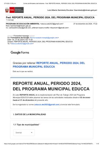 Reporte Anual 2024 del Programa Municipal EDUCCA de la Municipalidad Distrital de Ate, Provincia ...